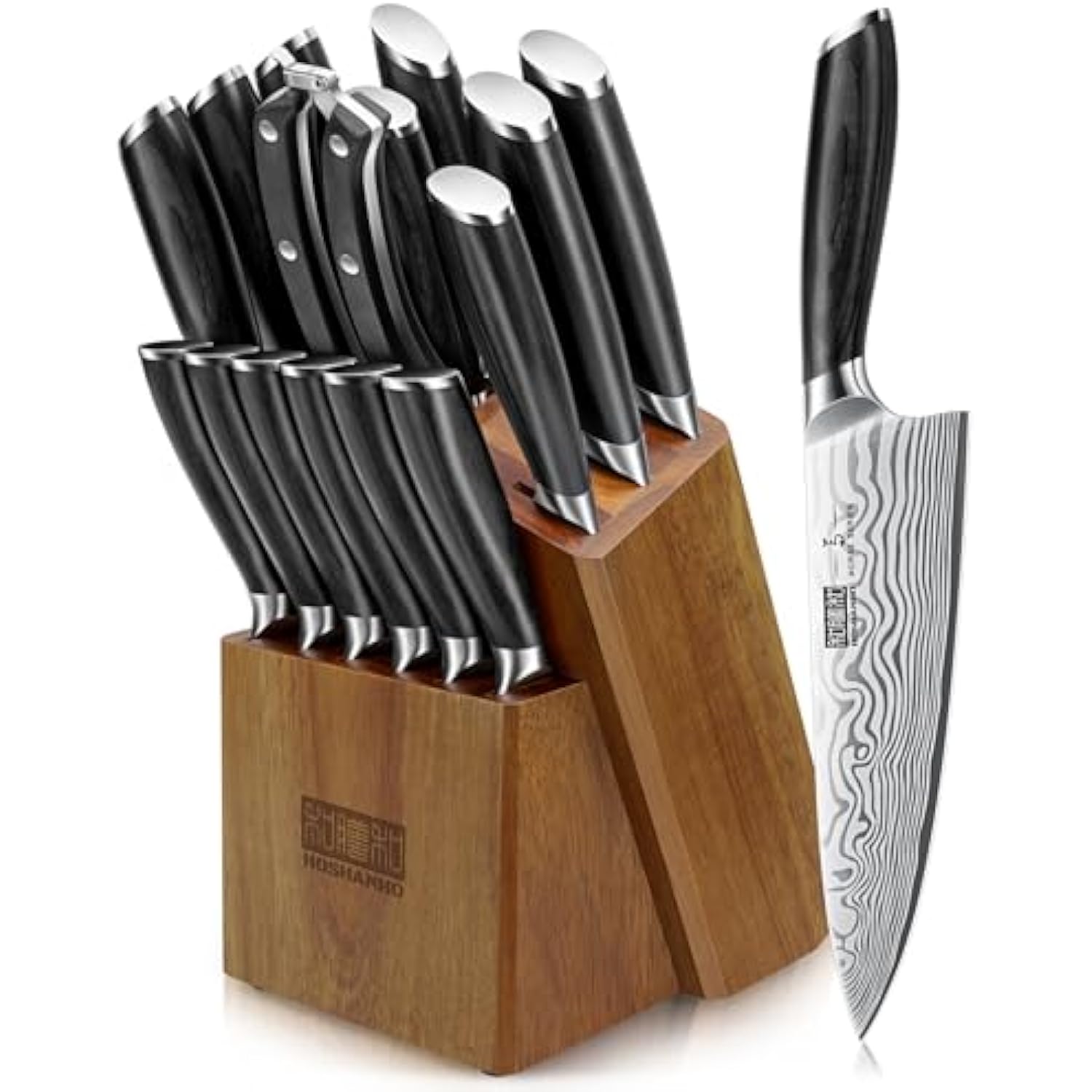 Knife Set with Block, Ultra Sharp High Carbon Powder Steel Knife Block ...