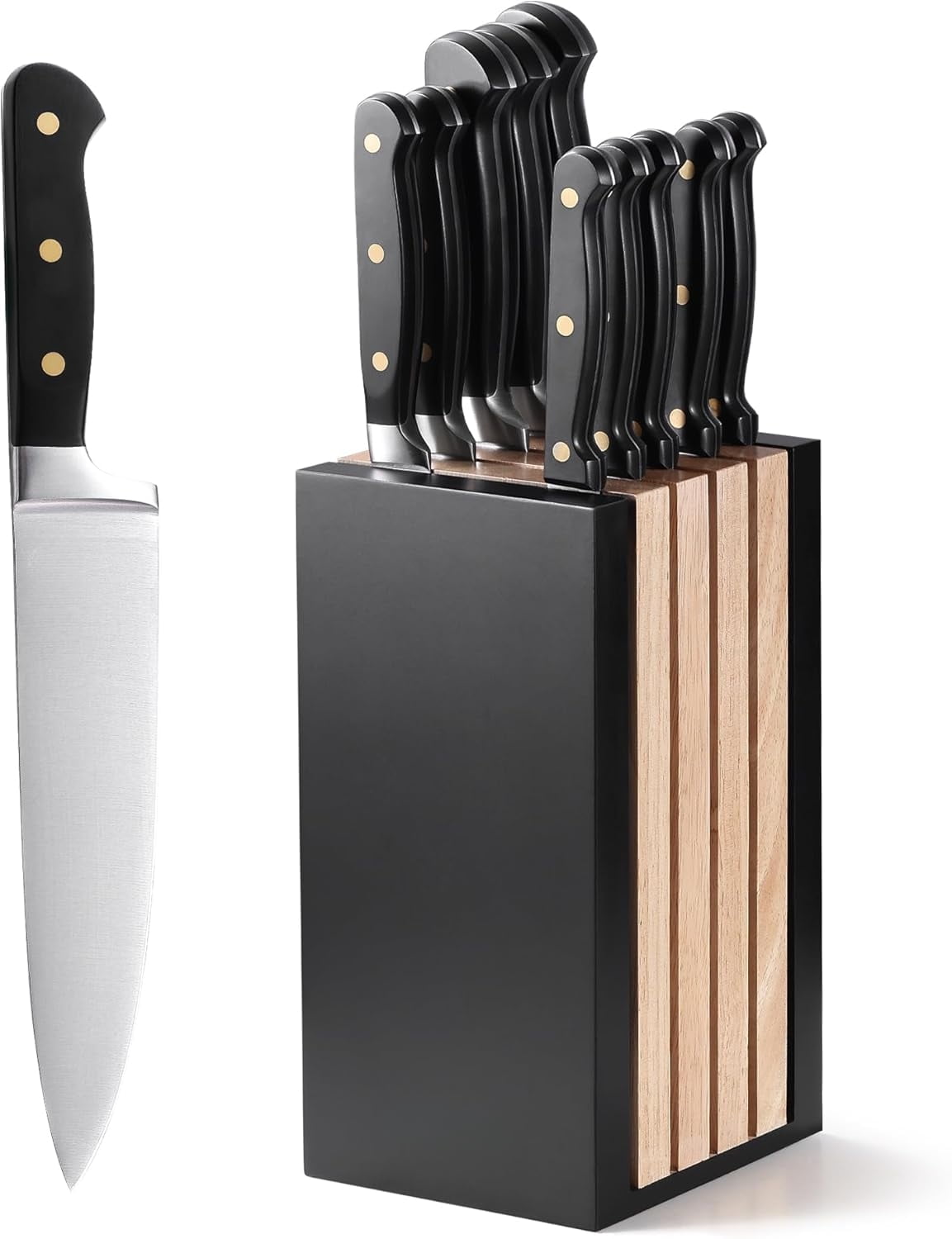 Knife Set with Block for kitchen, Stainless Steel Razor-Sharp Blade ...
