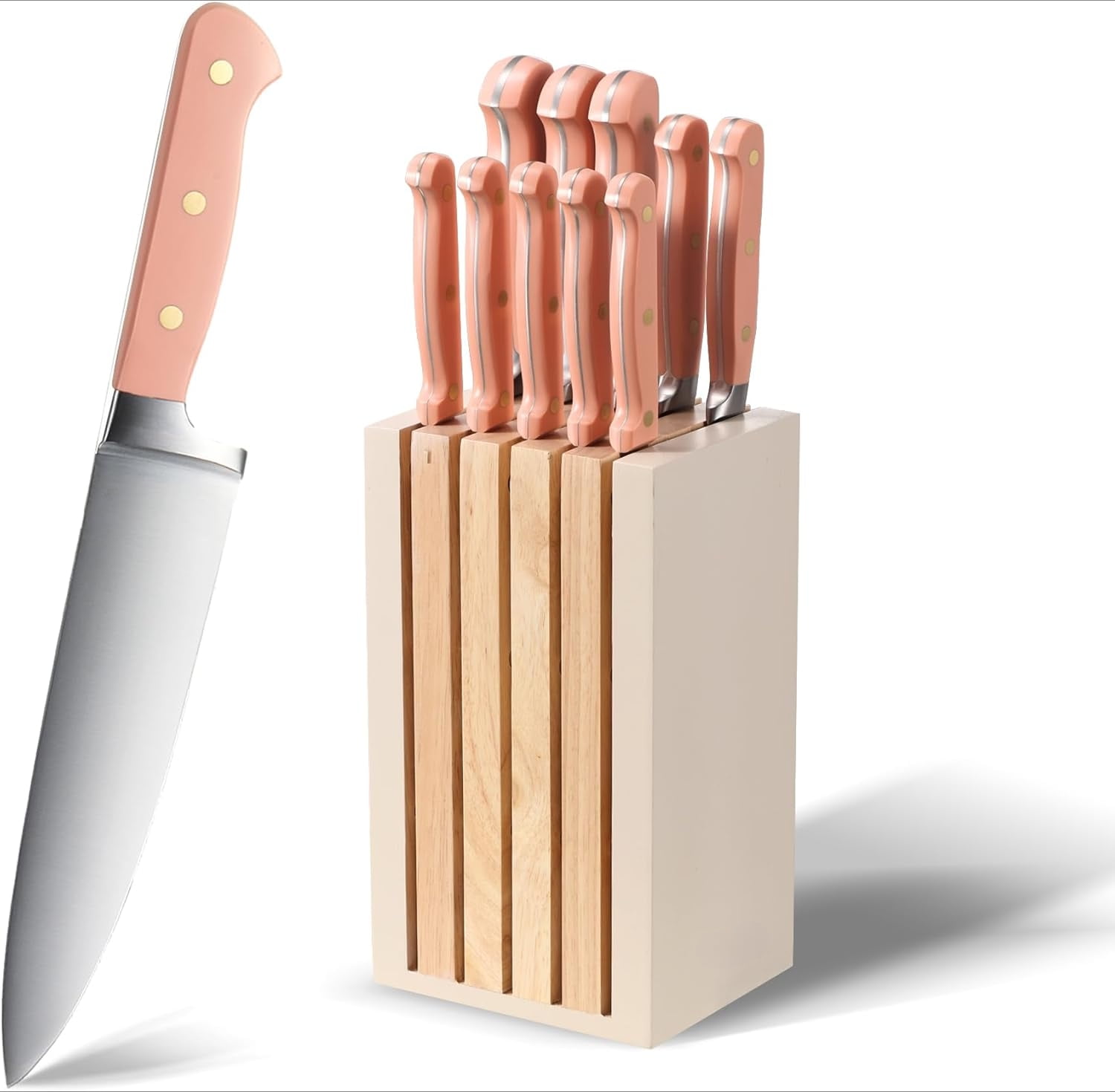 Knife Set with Block for kitchen, Stainless Steel Razor-Sharp Blade ...