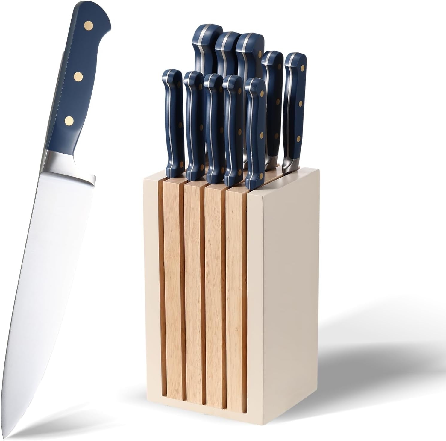 Knife Set with Block for kitchen, Stainless Steel Razor-Sharp Blade ...