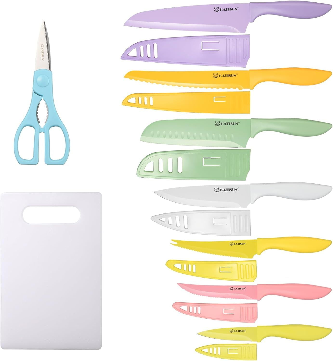 Knife Set with Kitchen Cutting Board, 30 Piece Colour Coding Stainless ...