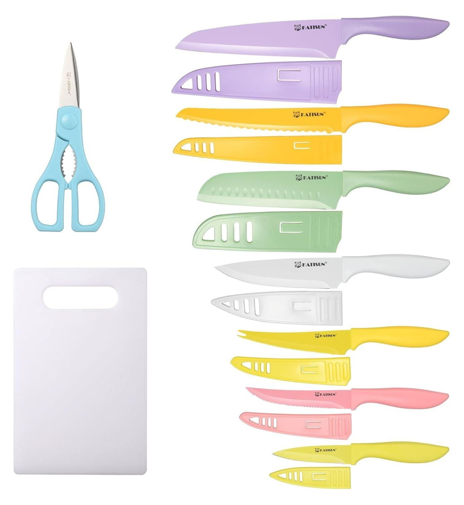 Knife Set with Kitchen Cutting Board, 30 Piece Colour Coding Stainless ...