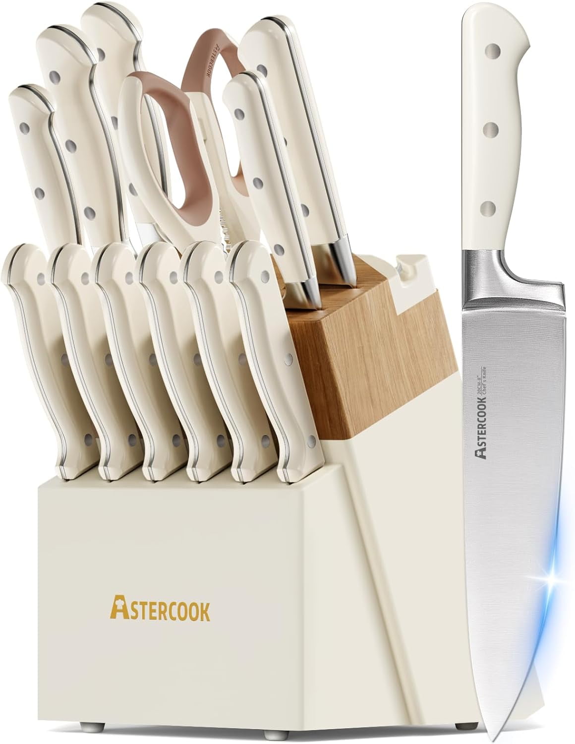 Knife Set, Kitchen Knife Set with Block 14-Piece Full Tang Stainless ...
