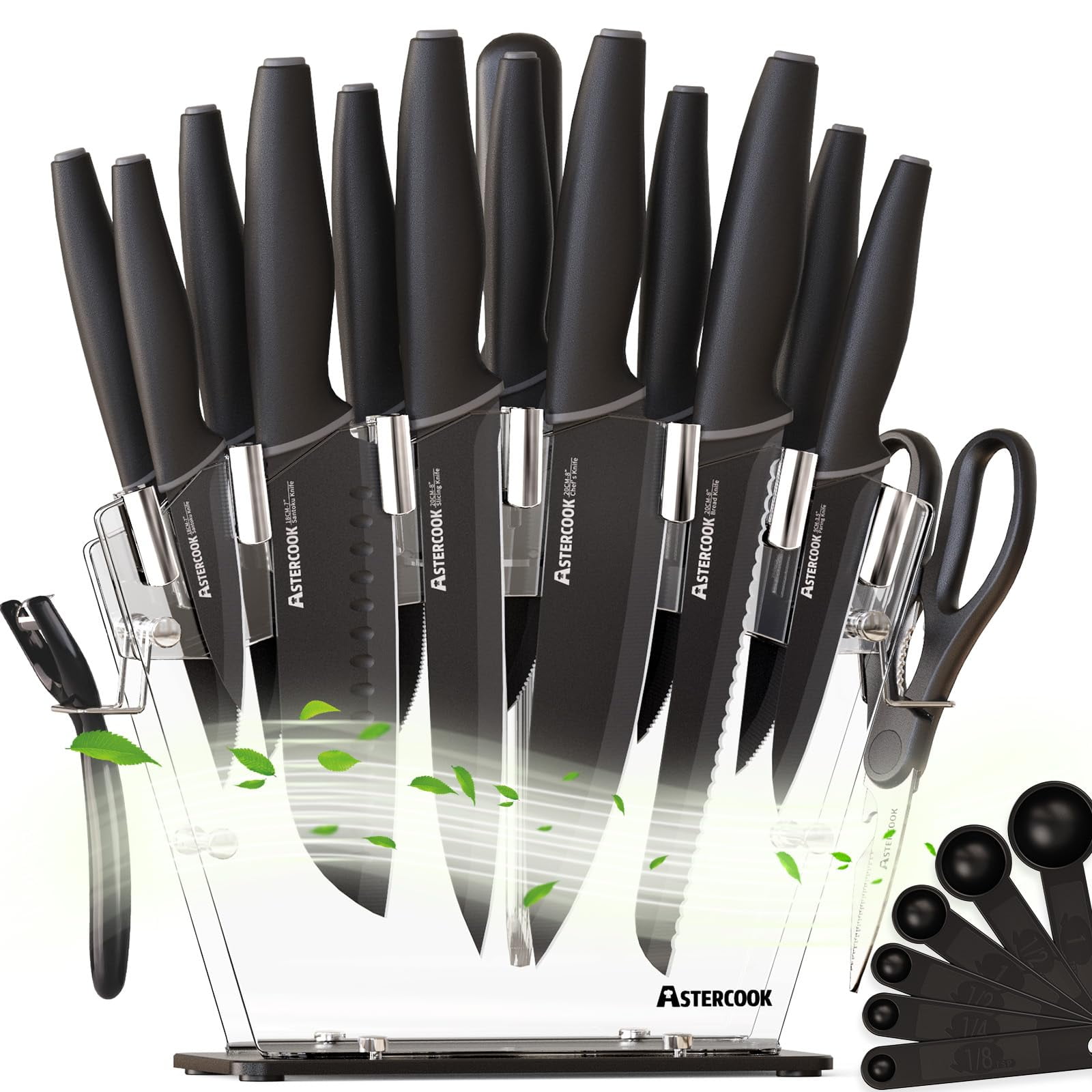 Knife Set, Kitchen Knives with Block and Sharpener 22 Pcs German ...