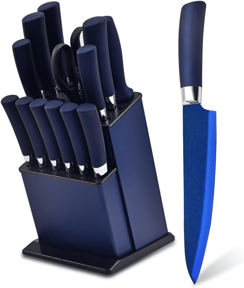 Knife Set, Kitchen Non Stick Knives Set with Block Thick Blade Cutlery ...
