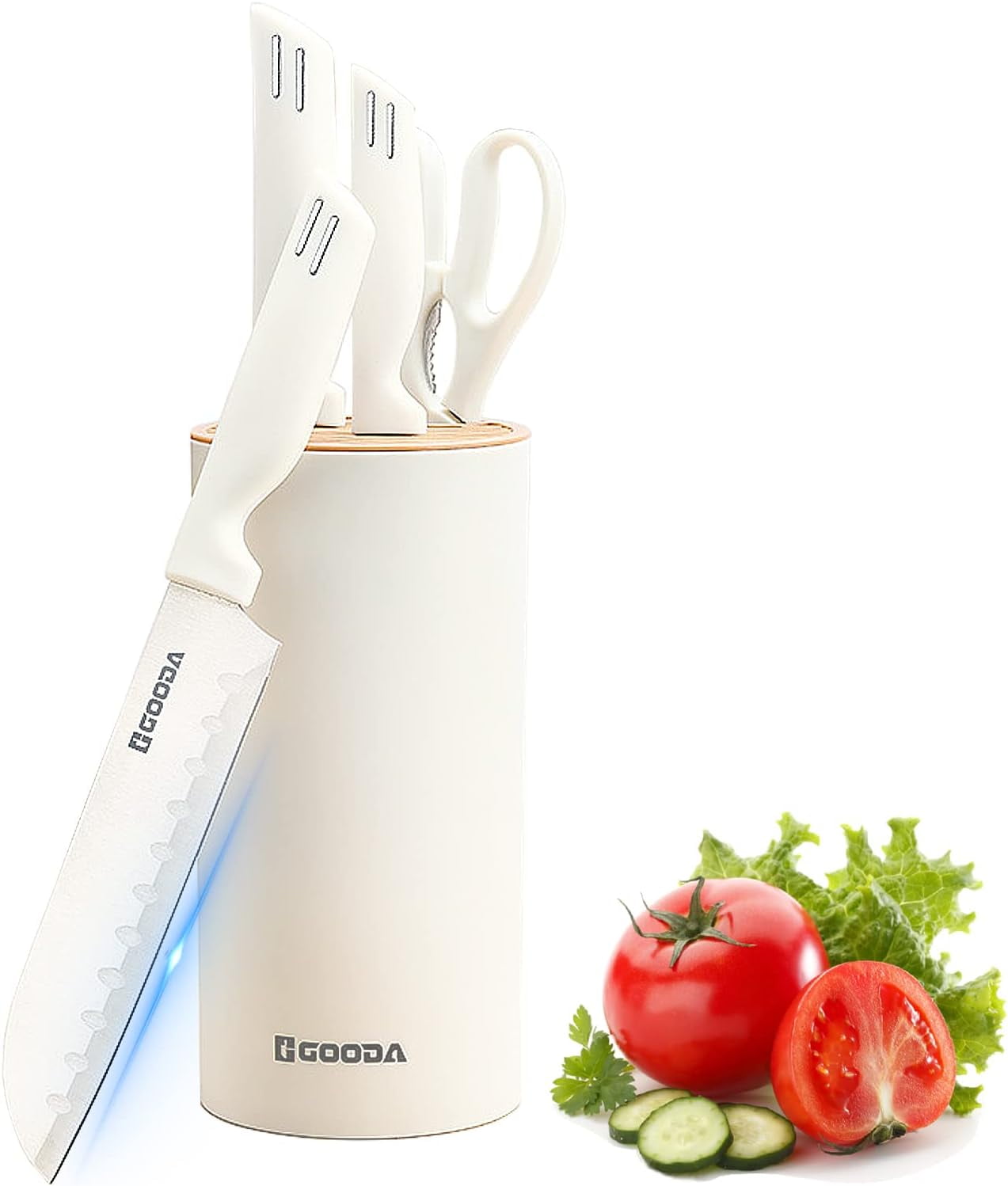 Knife Set for Kitchen, Retrosohoo 5-Pieces White Cooking Knife Set with ...