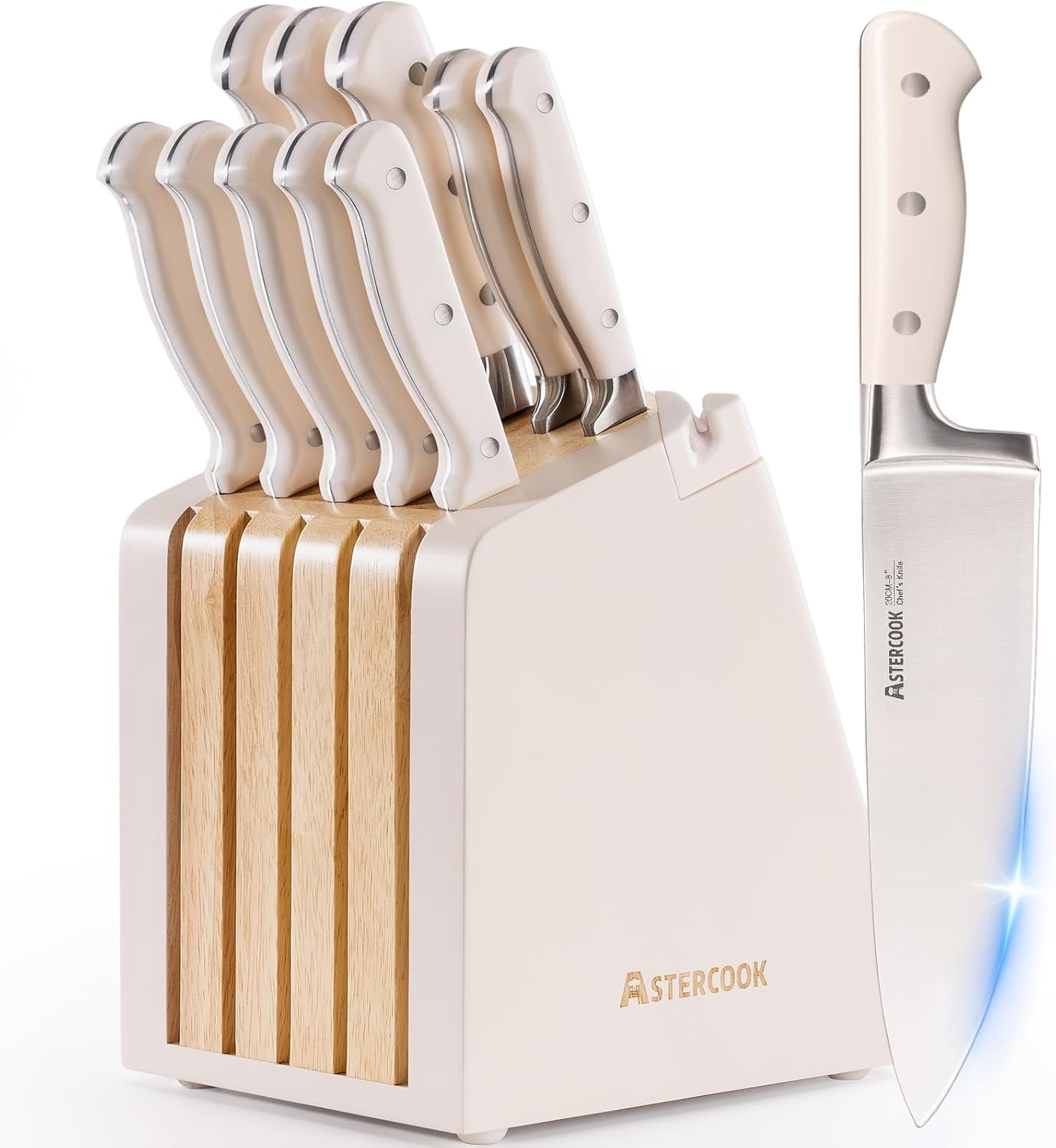 Knife Set, Kitchen Set with Block and Sharpener, 12 Pcs Ultra-Sharp ...