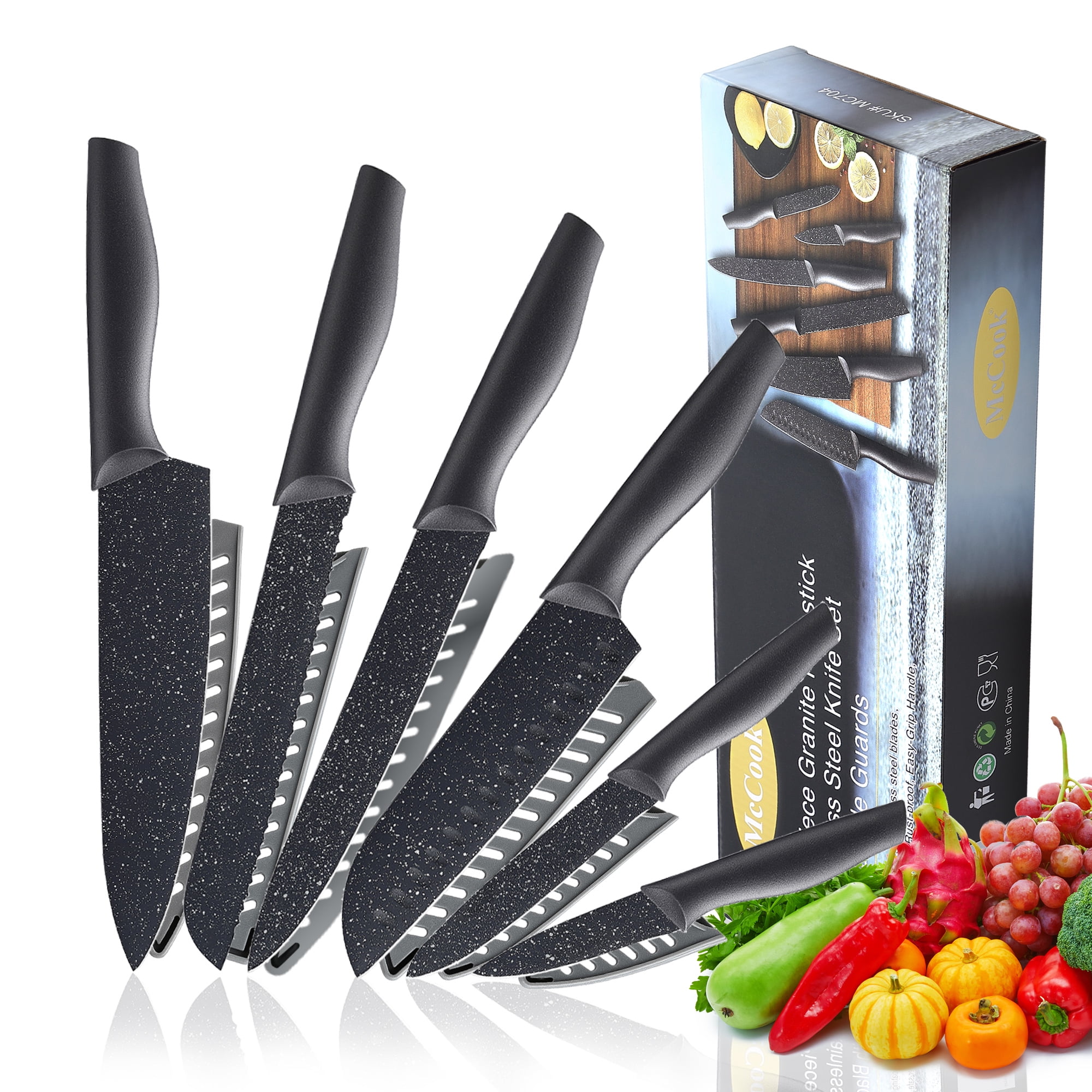 McCook 12-Piece Black Granite Kitchen Knife Set, Stainless Steel, Ultra ...