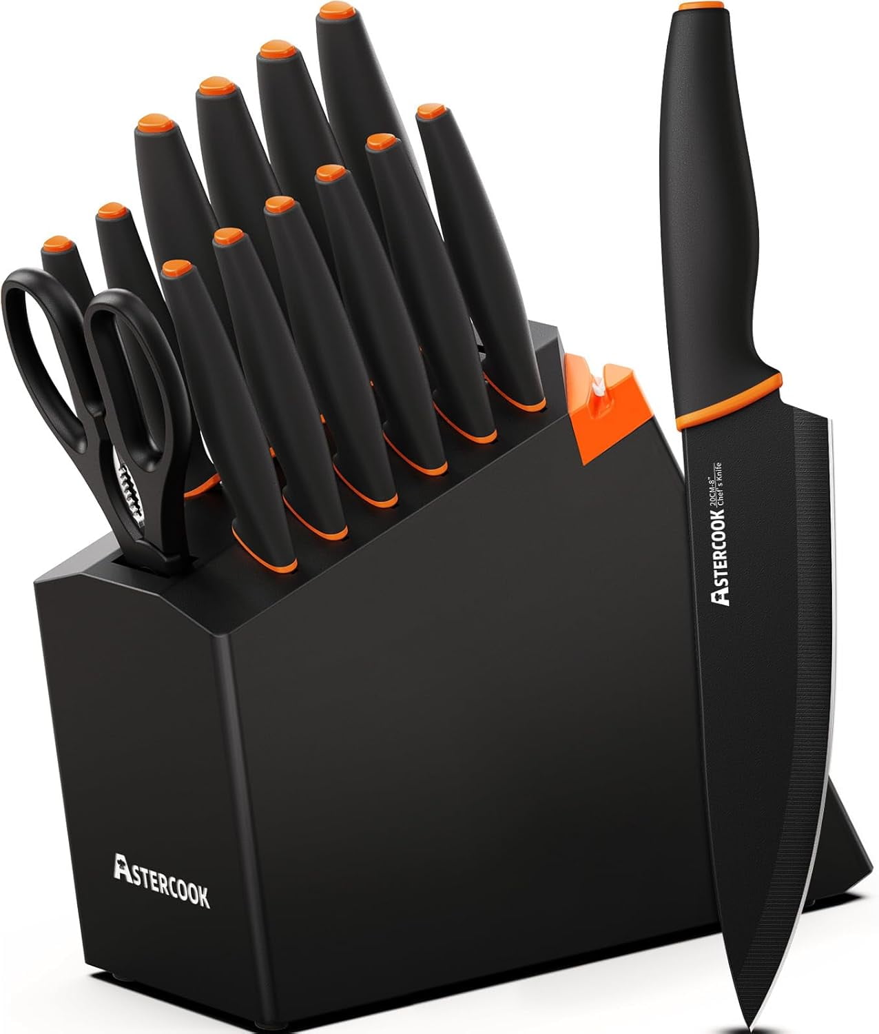 Knife Set, Mojitor 15 Pcs Dishwasher Safe Kitchen Knife Set with Built ...