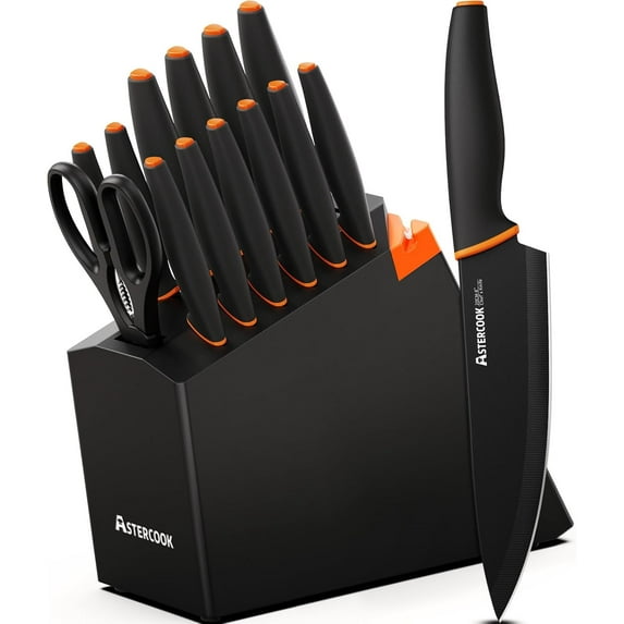 Knife Set, Mojitor 15 Pcs Dishwasher Safe Kitchen Knife Set with Built ...