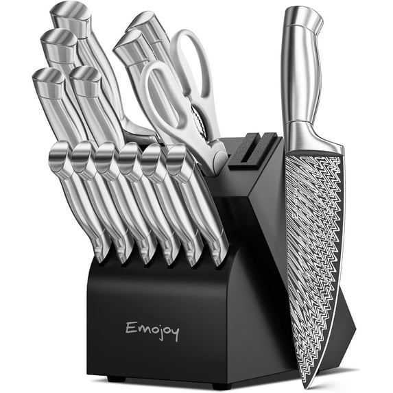 Knife Set, Mojitor 15 Pieces Kitchen Knife Block Set with Built-in ...