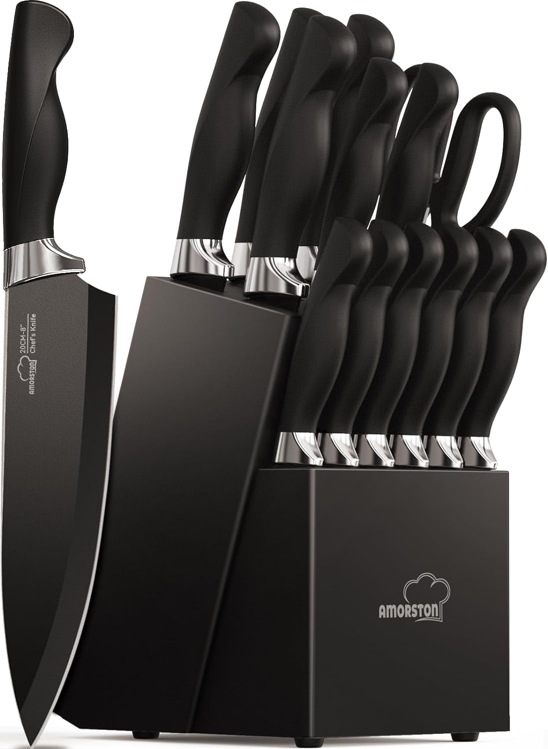 Knife Set, Mojitor 15 Pieces Knife Sets for Kitchen with Block ...