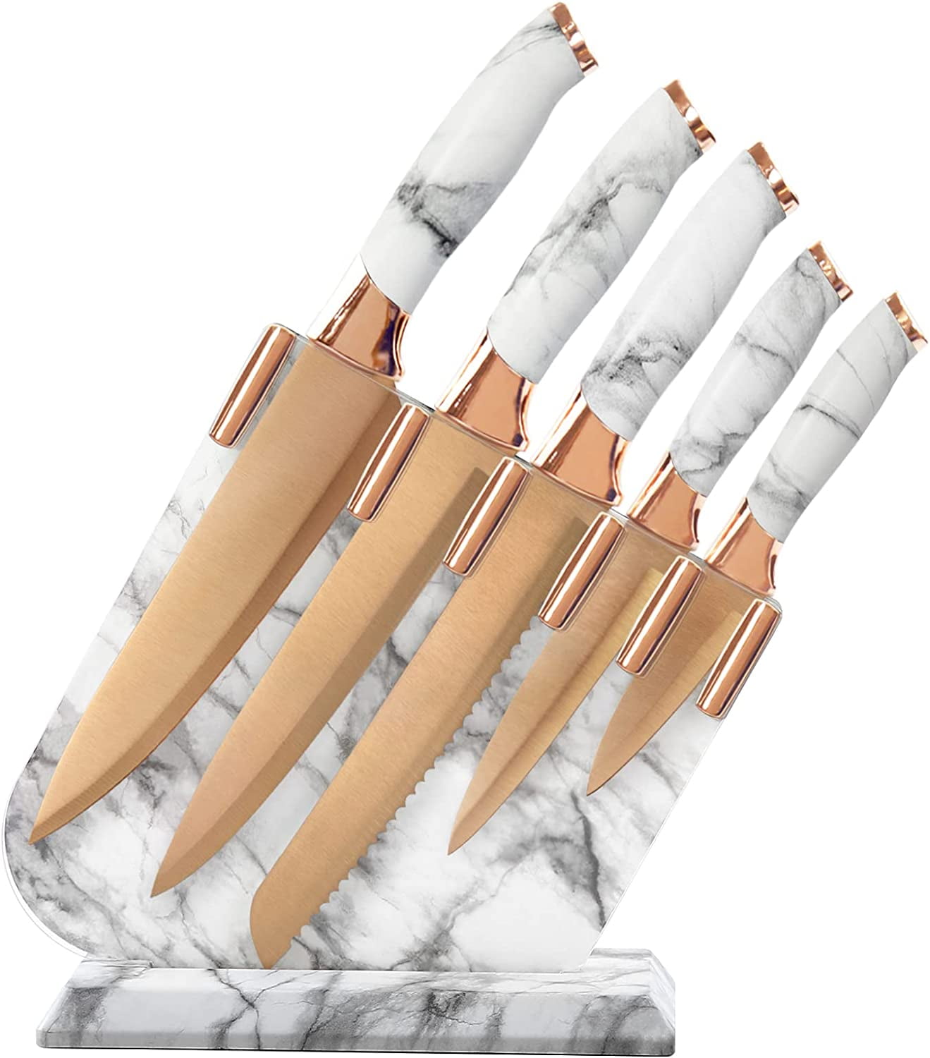 Knife Set Non Stick, Champagne Gold Knives Set with Acrylic Storage ...