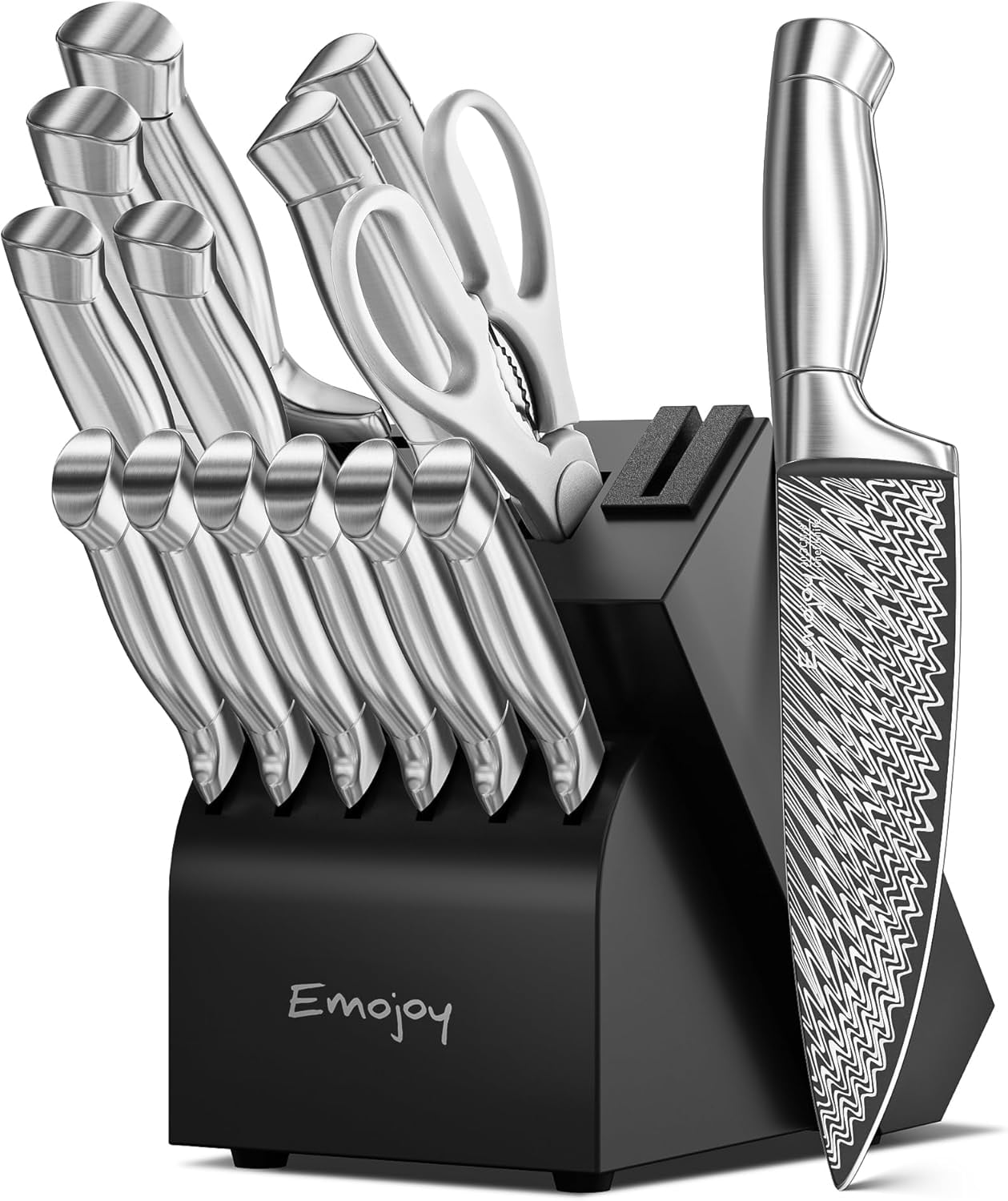 Knife Set, Visualz 15 Pieces Kitchen Knife Block Set with Built-in ...