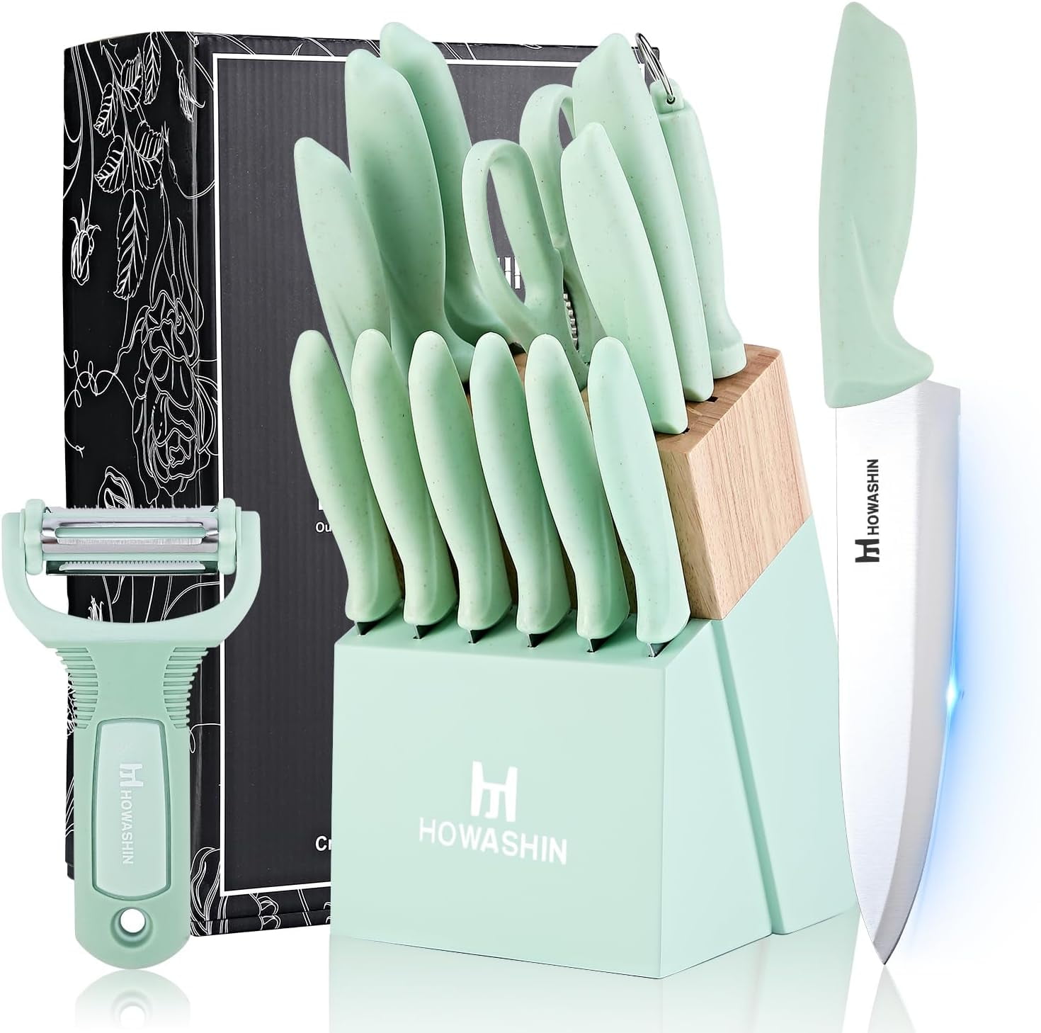 Knife Set With Block,15Pcs Knives Block Set,High Carbon German ...