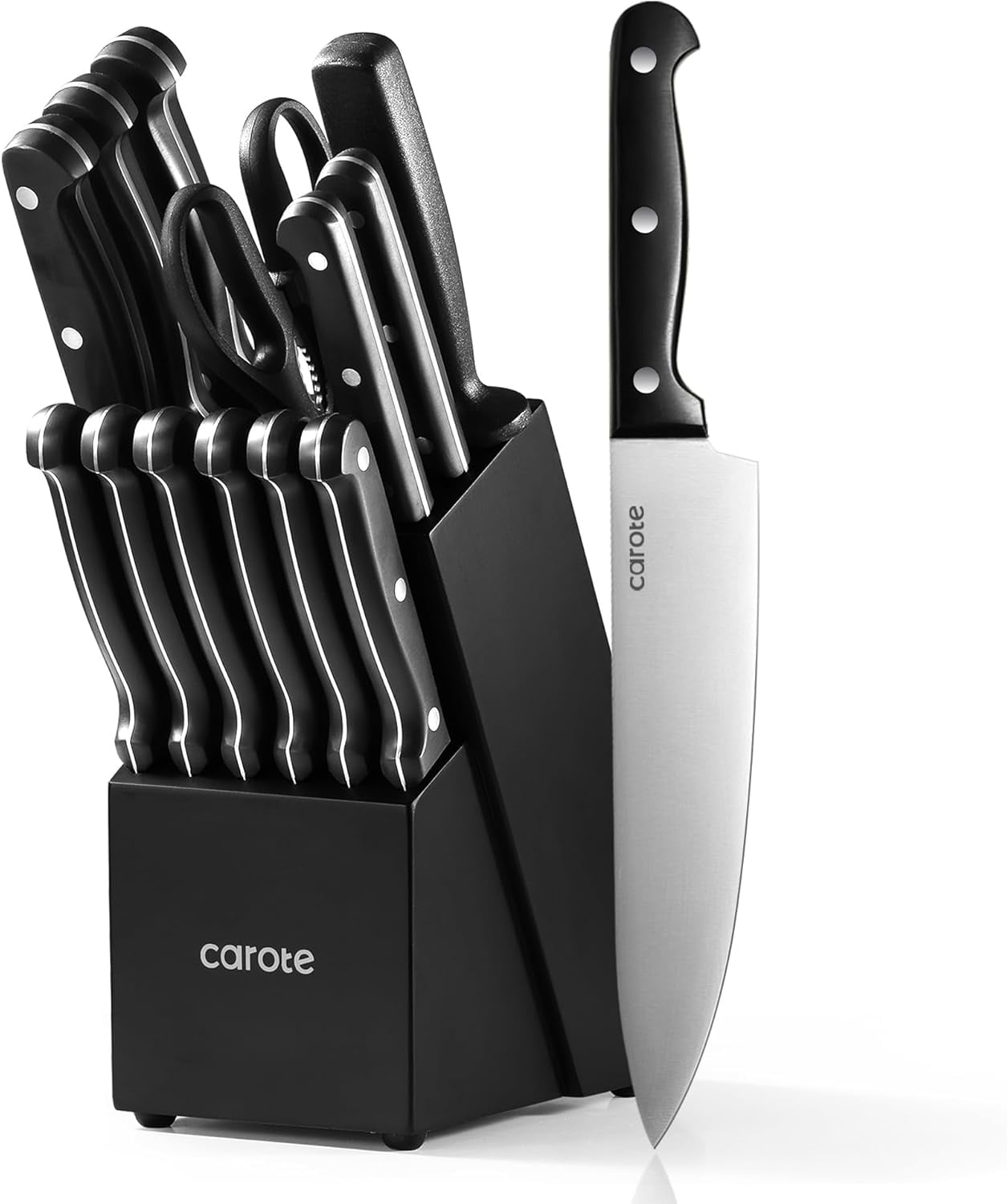 Knife Set with Block, Forged, High Carbon Stainless Steel Sharp Blade ...