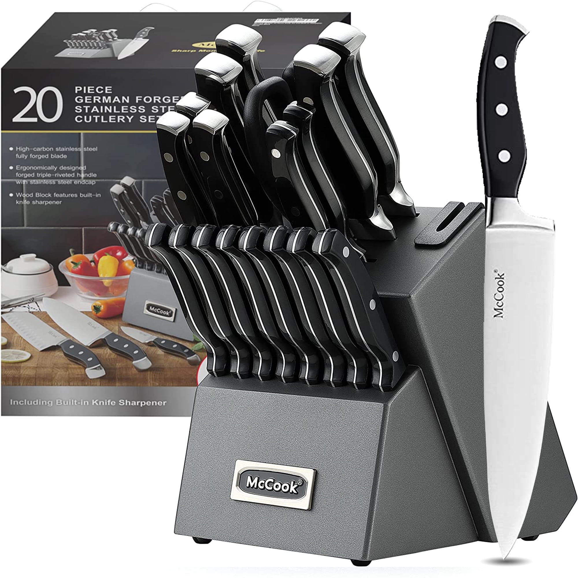 Knife Sets,McCook MC65G 20 Piece German Stainless Steel Forged Kitchen ...