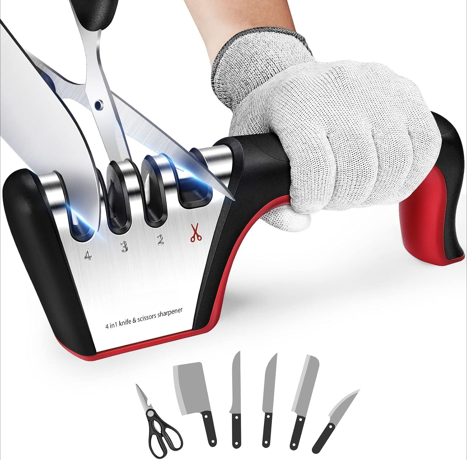 Knife Sharpener with a Pair of Cut-Resistant Glove,Original Premium ...