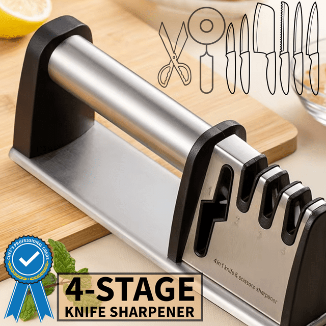 Chef's Professional 4-Stage Kitchen Knife & Scissors Sharpener with Non-Slip Base, Tungsten ...