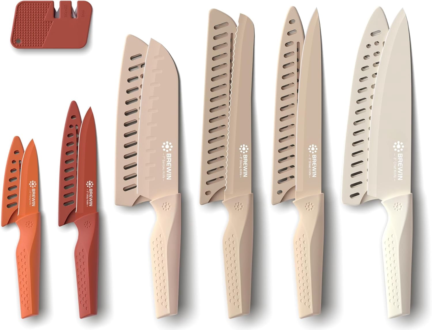 Knife set, 13 Pieces Kitchen Knives Set with Sharpener, Anti-Rust ...