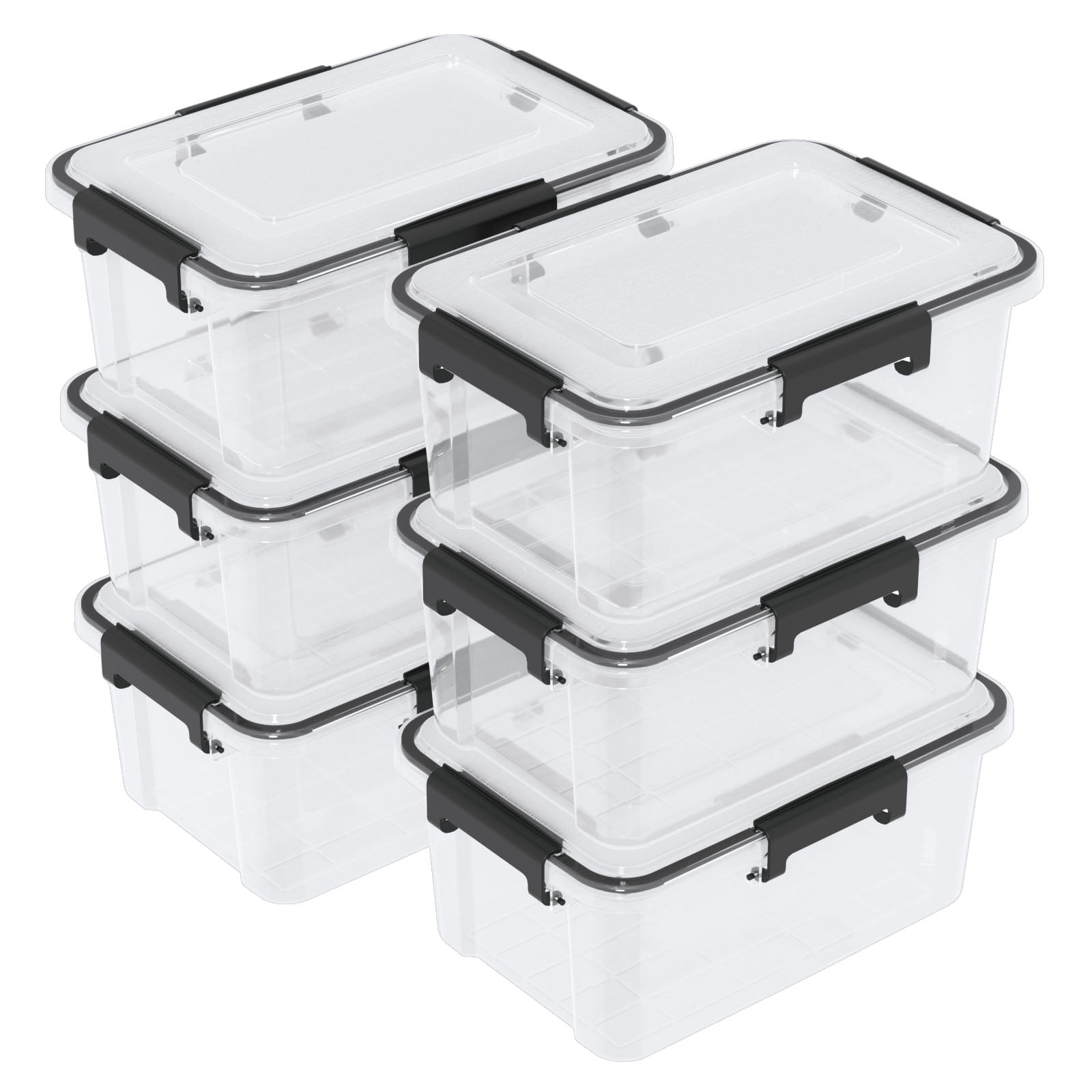 Knifefish 6 Packs 12 Quart WeatherPro Plastic Storage Bins with Lids, Stackable Gasket Box with ...