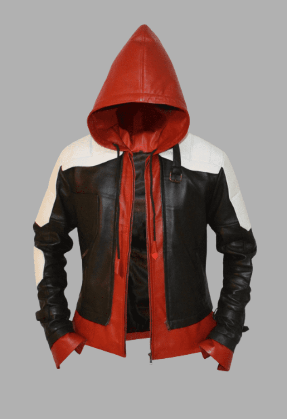 Knight Bat Red Hood White And Black Genuine Leather Jacket - Walmart.com