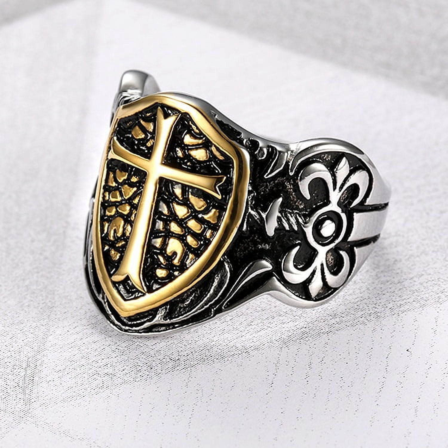 Knight Big Men's Finger Stamina 14K White Gold Ring Knights Templar ...
