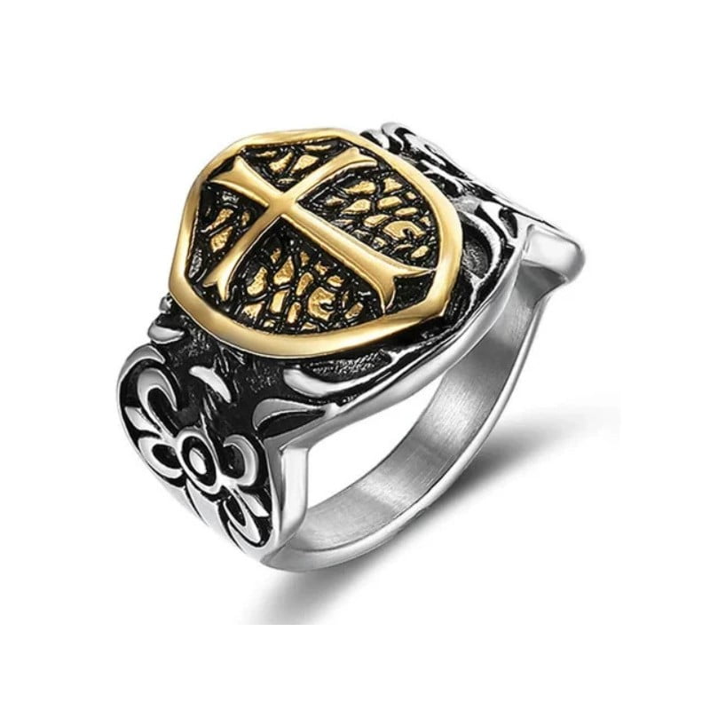 Knight Big Men's Finger Stamina 14K White Gold Ring Knights Templar ...