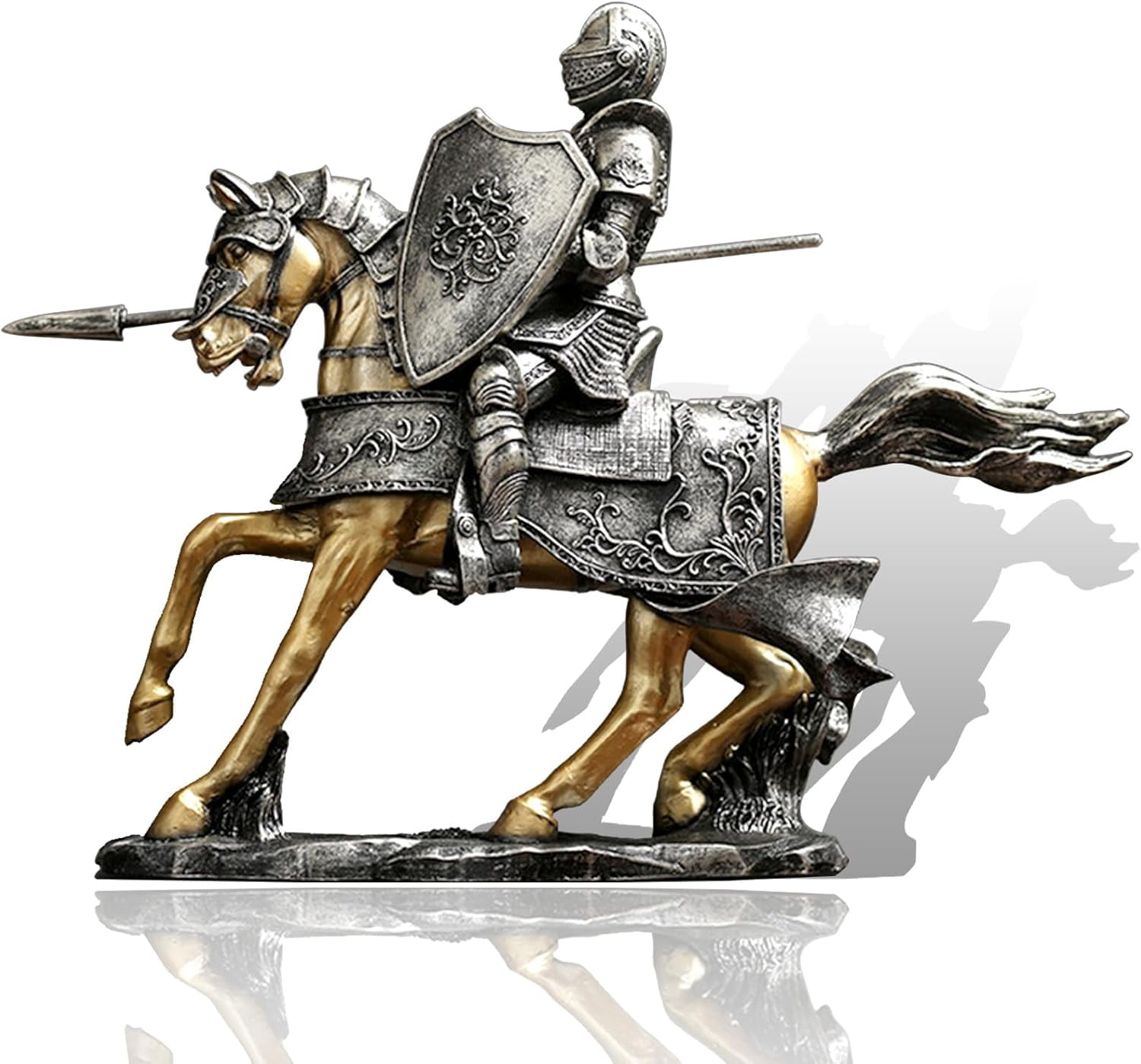Knight Bronze Warhorse Statue Warrior Figurine Resin 19in Collection ...