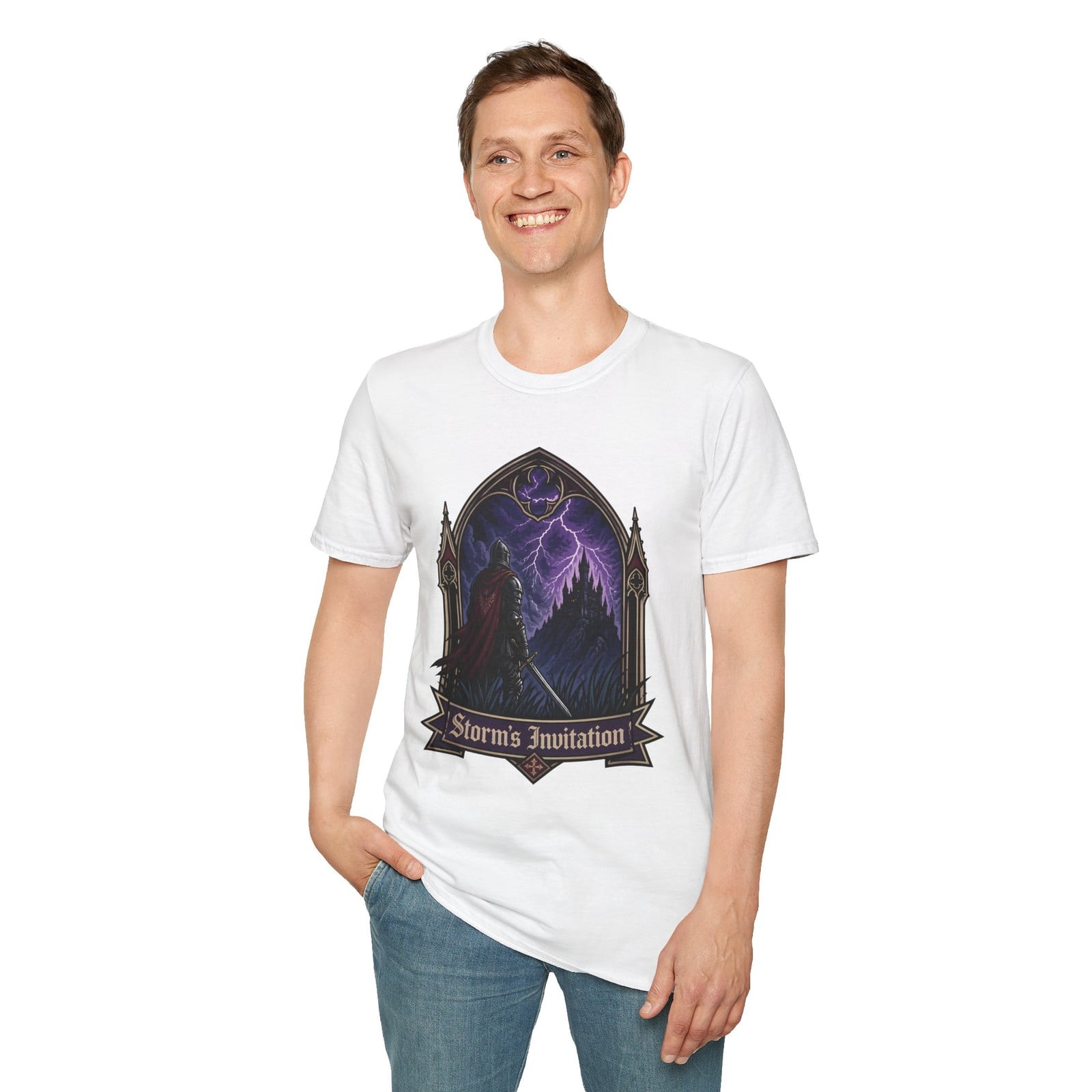Knight Castle Gothic Storm Fantasy Medieval Unisex Softstyle T-Shirt ...
