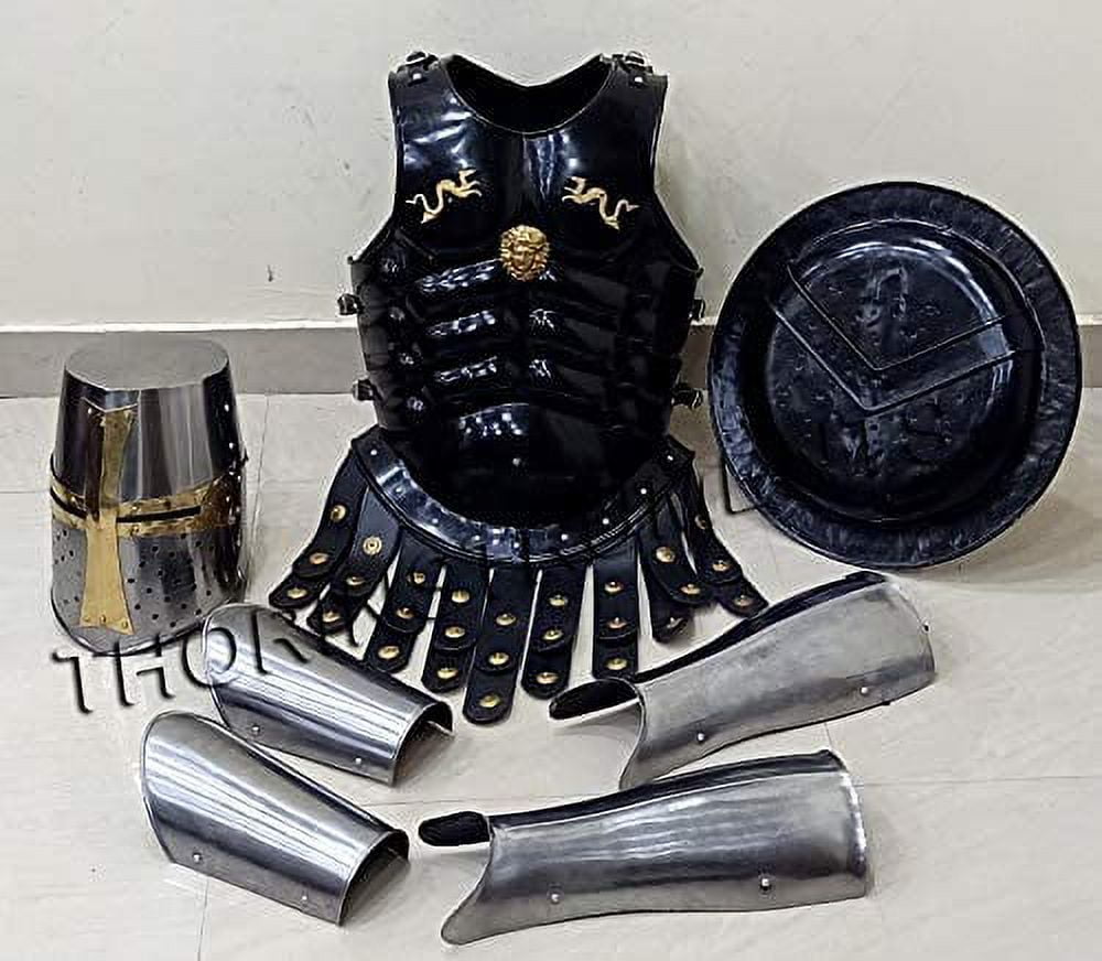 Knight Crusader Medieval Helmet & Arm Leg Guard Unique Style Black ...