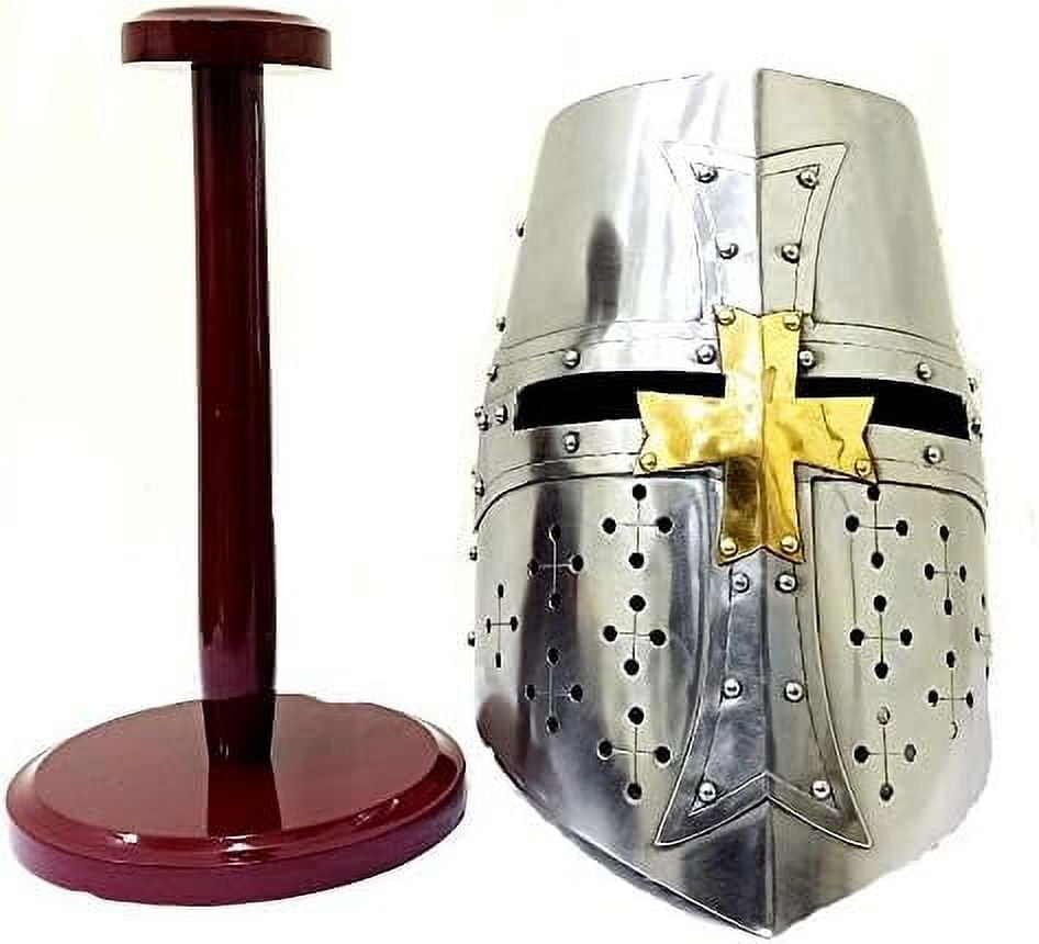 Knight Crusader Templar Medieval Armor Helmet On Stand Rustic Vintage ...