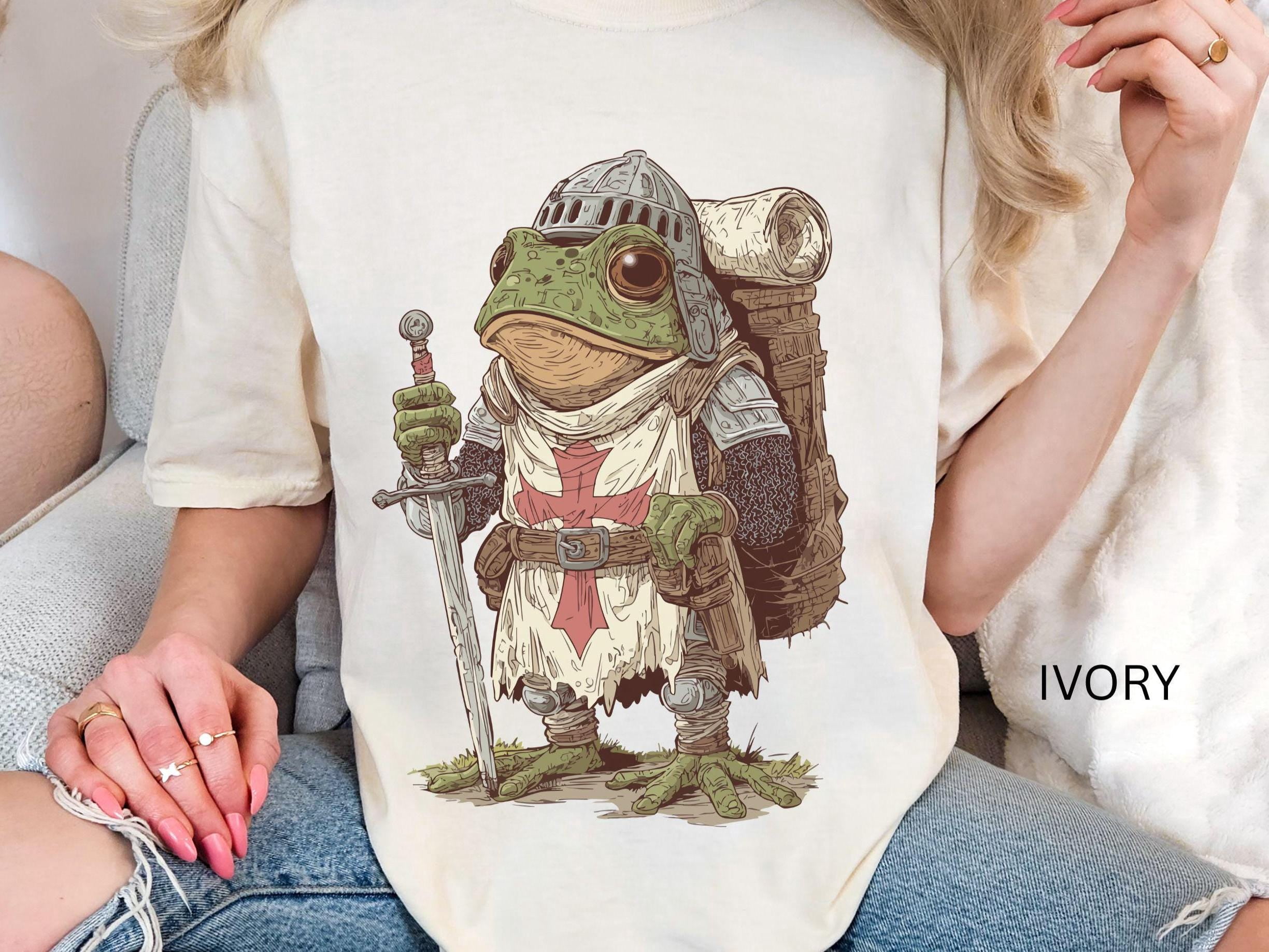 Knight Frog T-Shirt, Medieval Frog Tee, Cute Frogcore Warrior, Fantasy ...