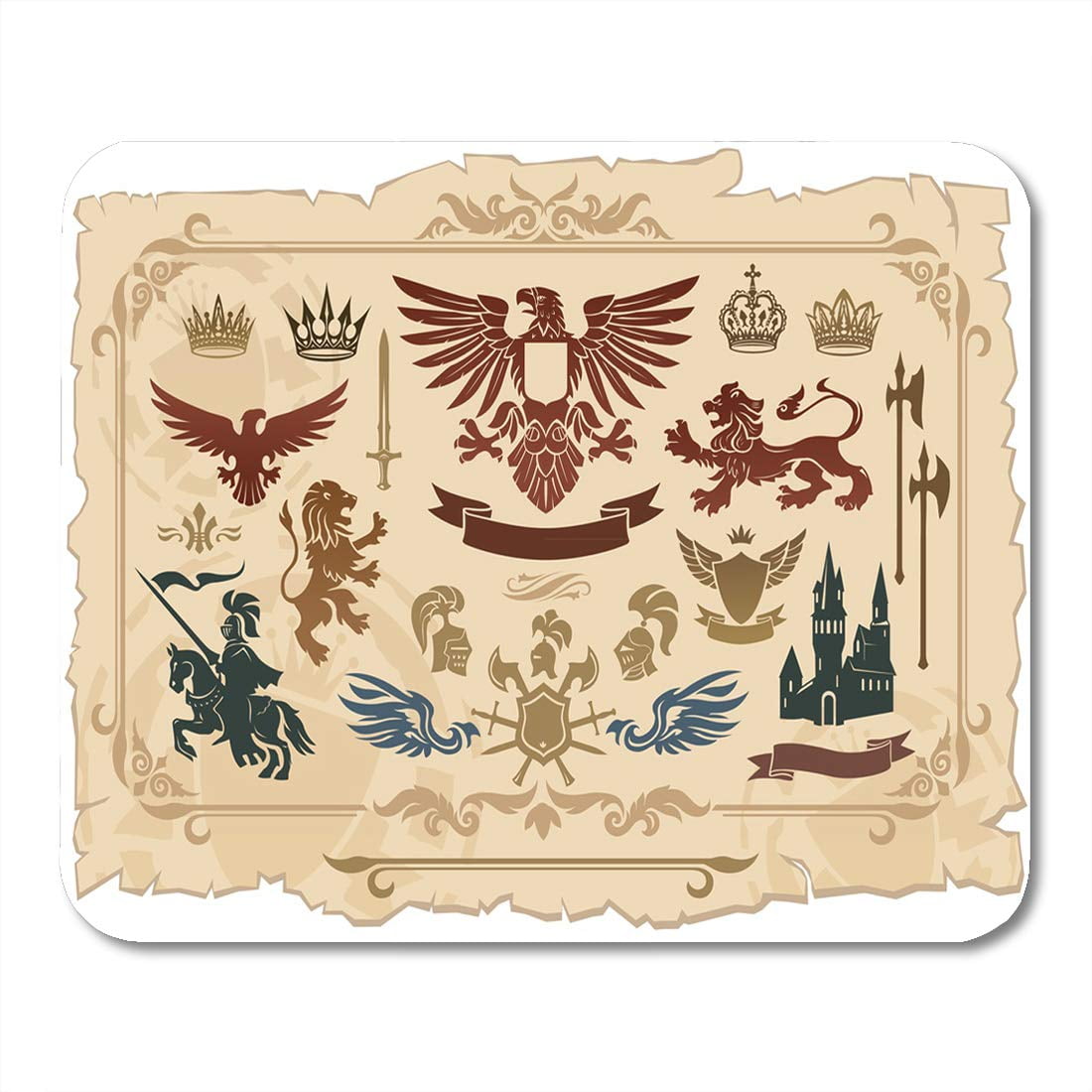 Knight Heraldic of Lions Eagles Crowns and Shields Drawings Mousepad ...