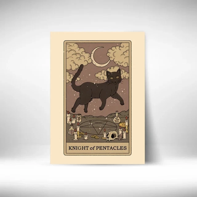 Knight Of Pentacles Cats Tarot Posters, Cat-Themed Tarot Card Art ...