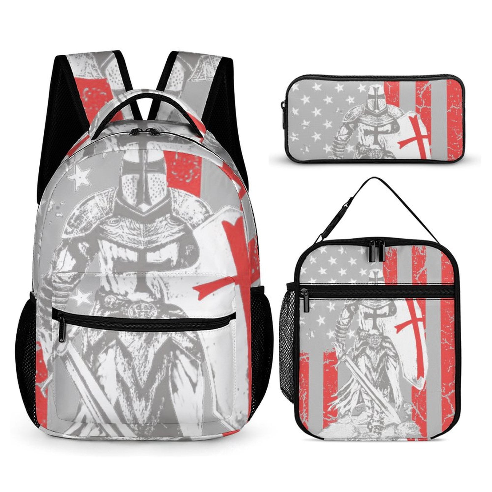 Knight Templar Crusader Warrior American Flag 3 Piece Backpack Set ...