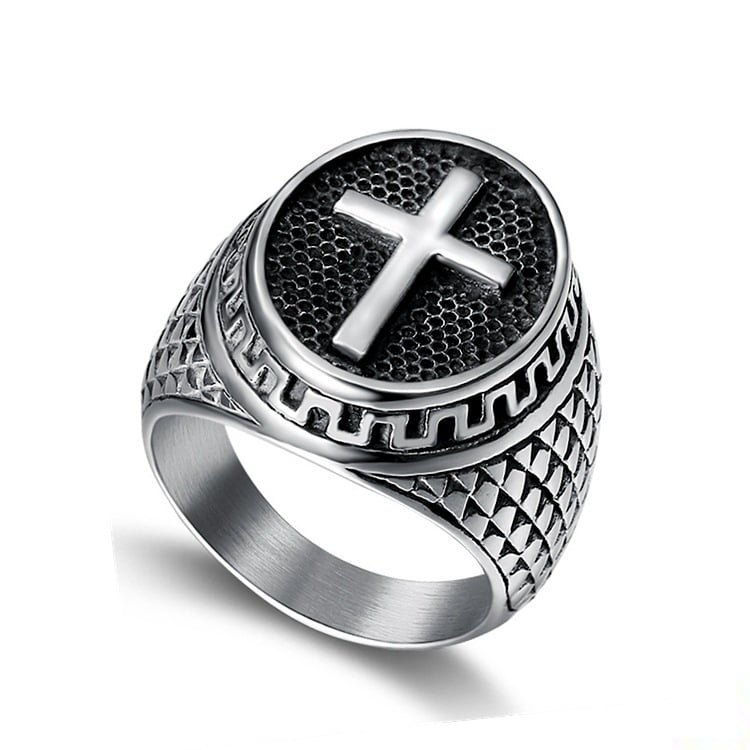 Knight Templar Crusaders Logo Mens Signet Rings Cross 14K White Gold ...