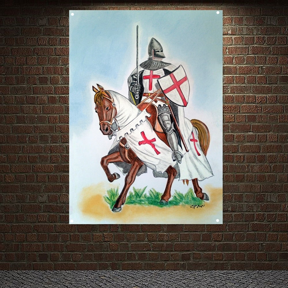 Knight Templar Flag Banner Wall Decor Painting Crusade Wall Art Posters ...