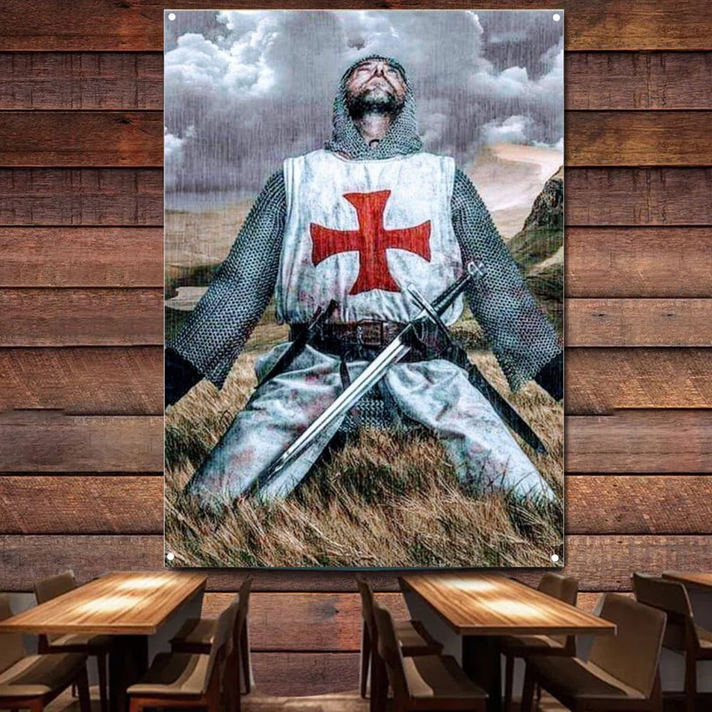 Knight Templar Flag Wall Decor Painting Polyester Banner With 4 Metal Holes, Cross Legion ...