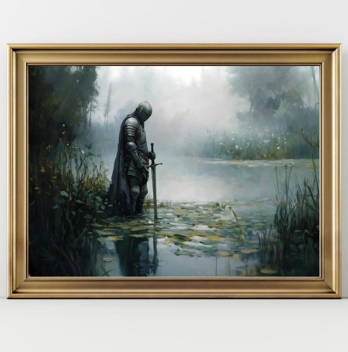 Knight Wall Art Print, Medieval Warrior In Mist, Fantasy Sword Poster ...