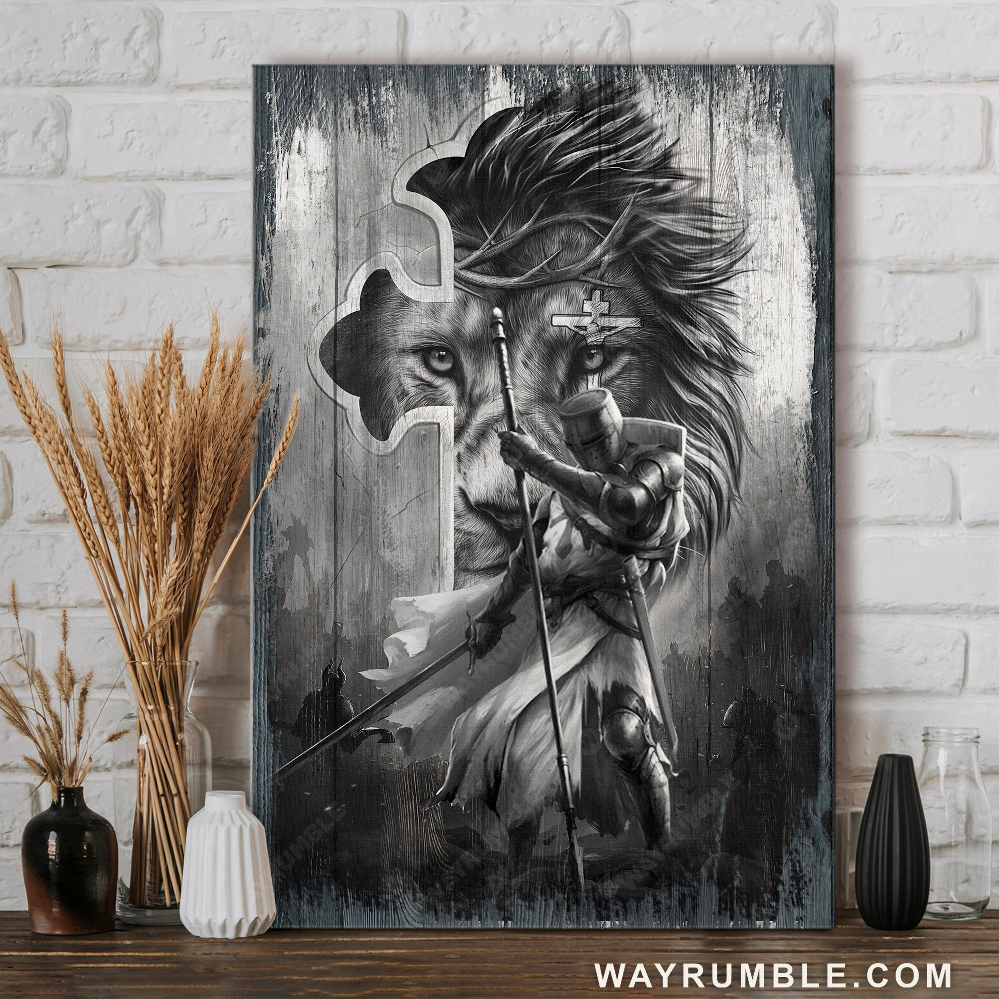 Knight painting, Lion of Judah and the Cross - Jesus Portrait poster ...