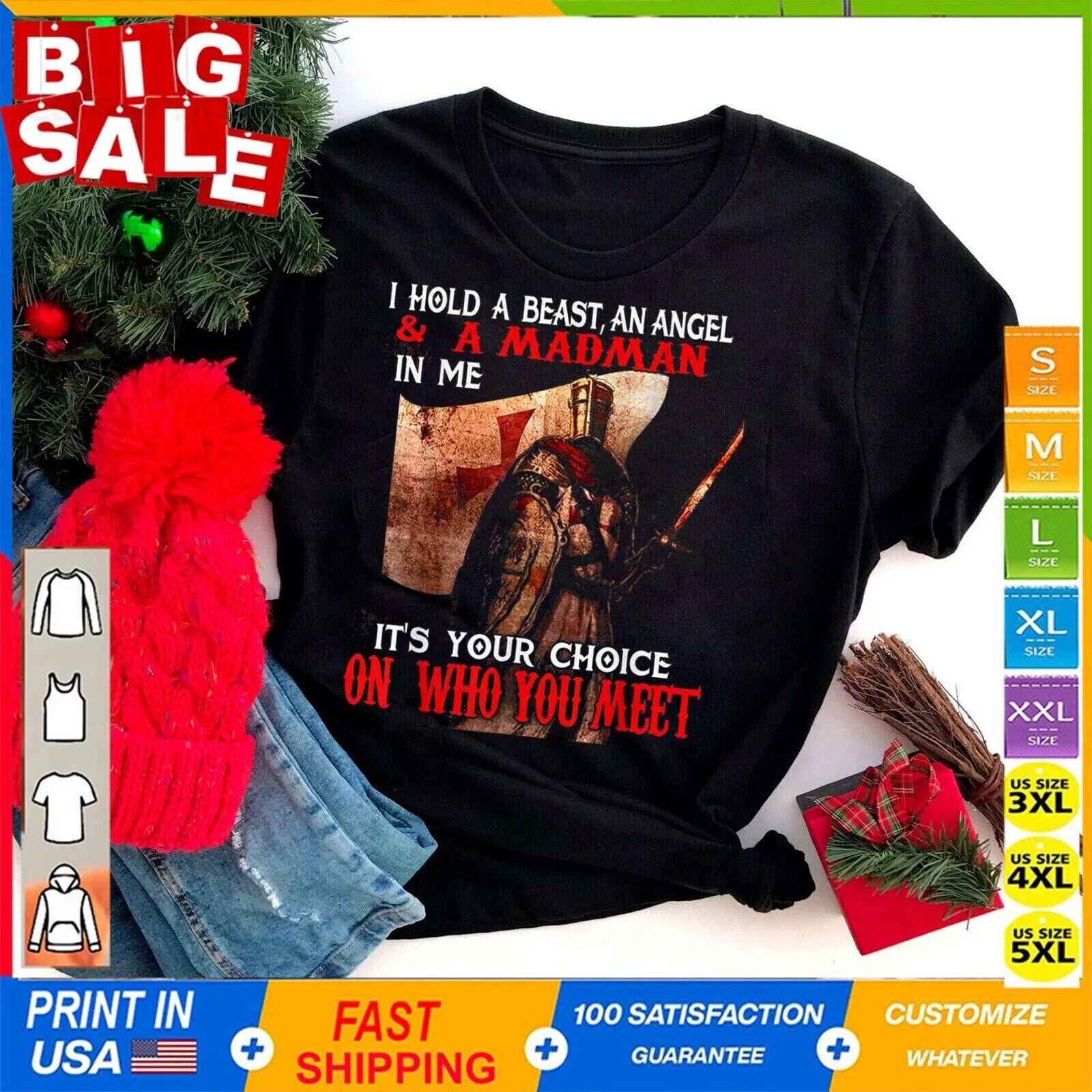 Knights Templar A Beast An Angel A Madman Medieval Warrior T-Shirt ...