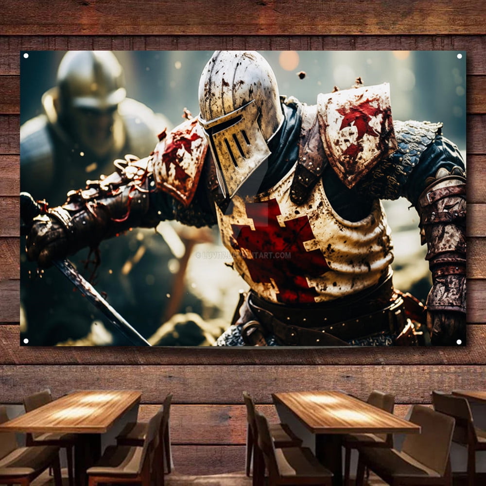 Knights Templar Art Banner Wall Hanging Flag Vintage Warrior Crusader ...