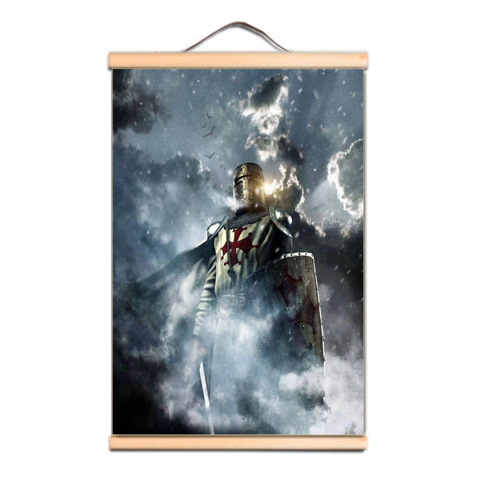 Knights Templar Poster Vintage Solid Wood Scroll Painting Medieval ...