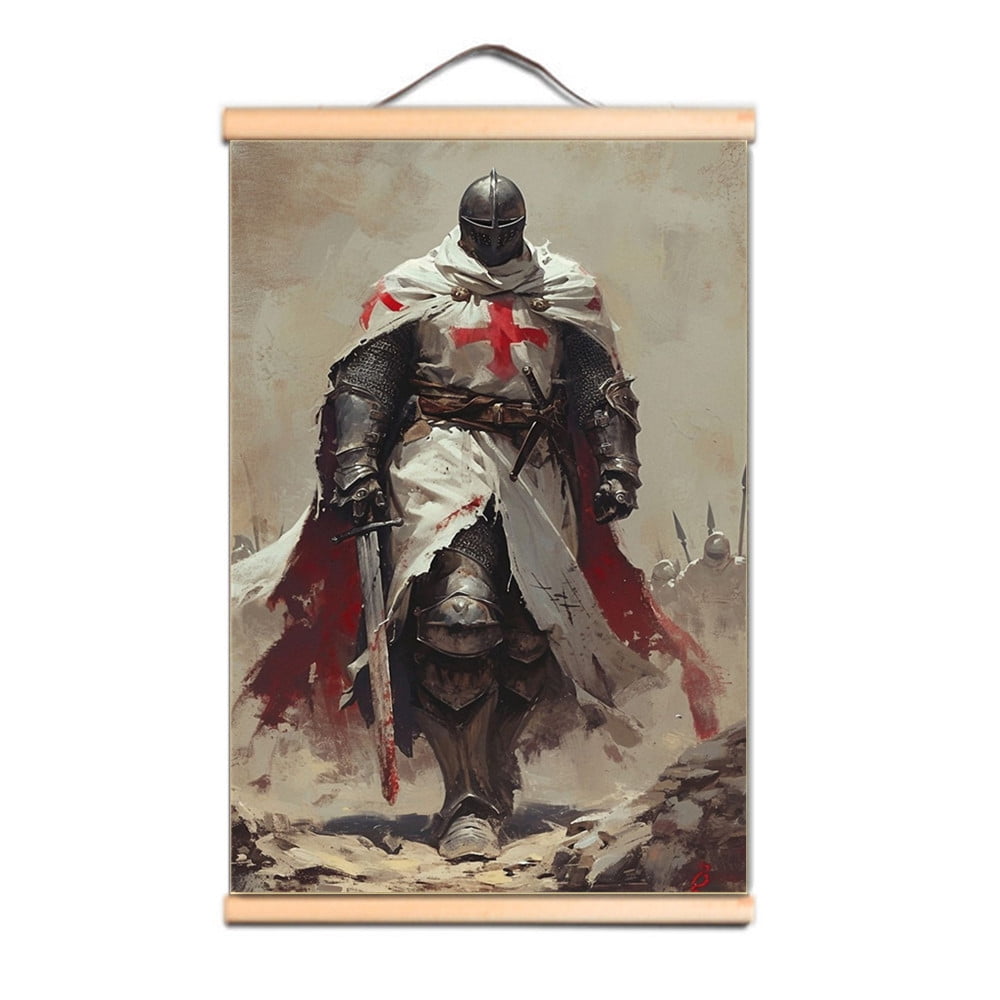 Knights Templar Posters & Prints Vintage Solid Wood Scroll Painting Crusader Wall Art Decoration ...