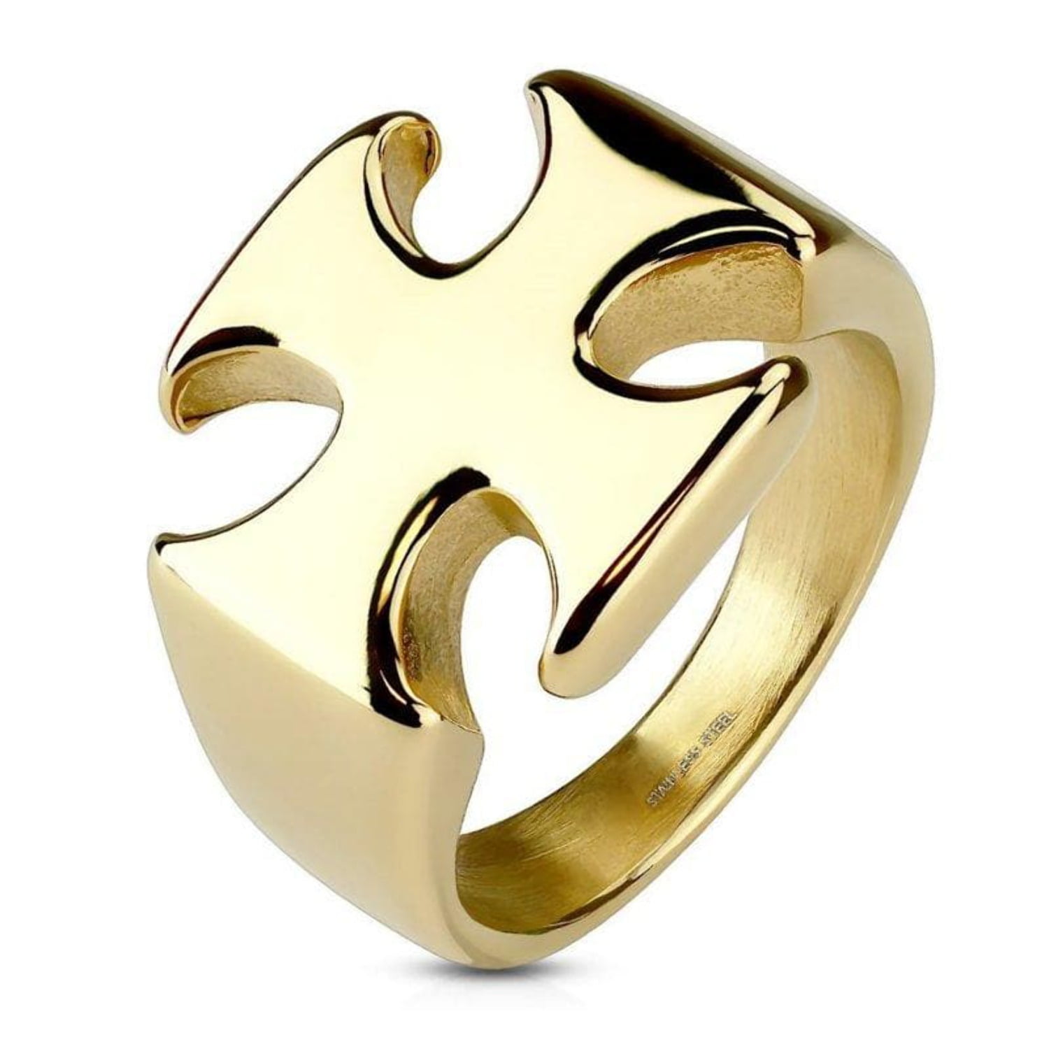 Knights Templar Ring Gold Stainless Steel Medieval Maltese Cross Band ...