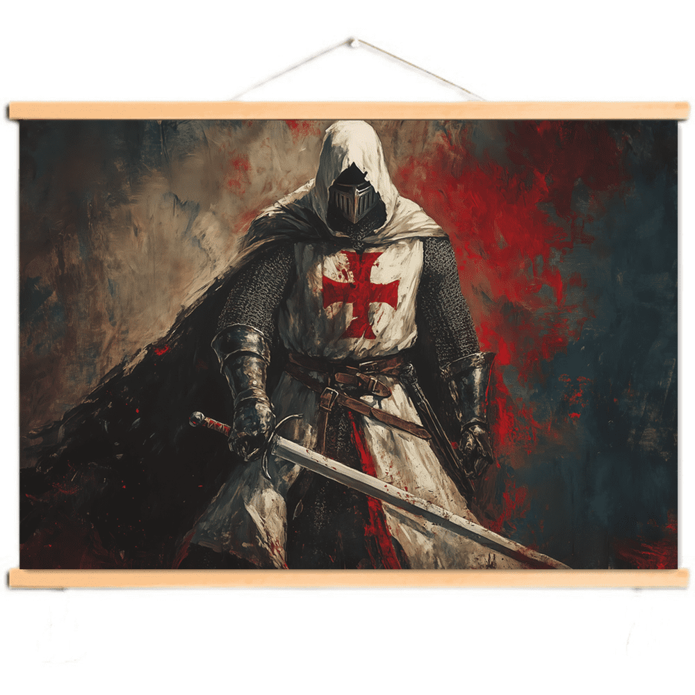 Knights Templar Wall Hanging Banner Vintage Painting Farmhouse Home ...