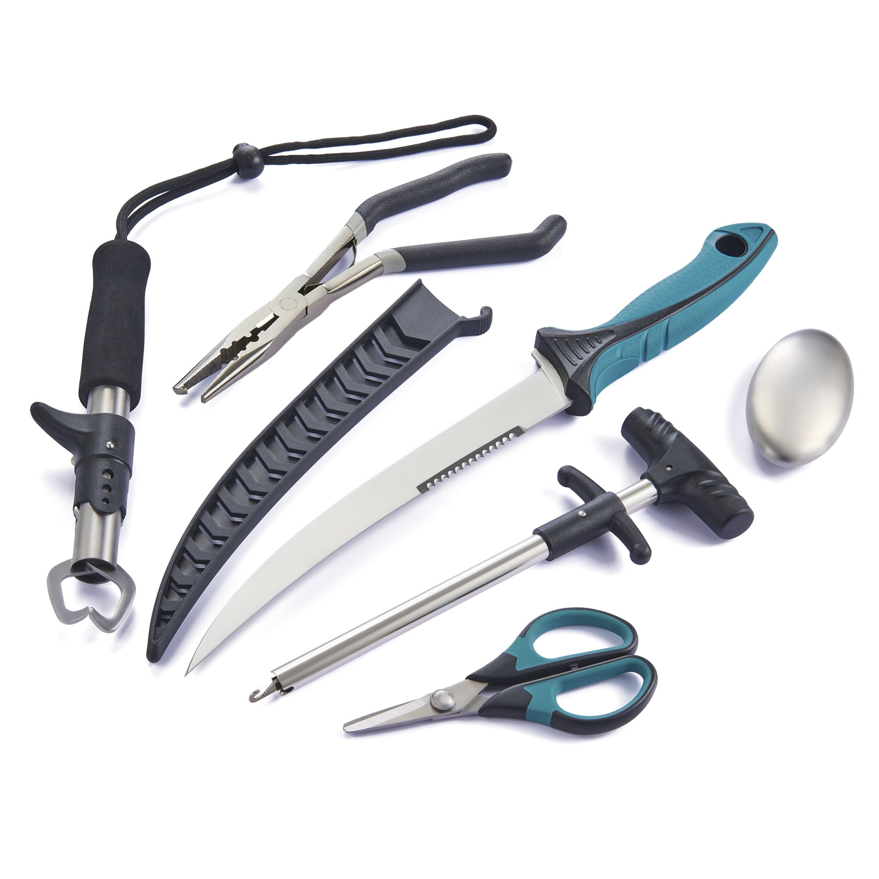 KNINE OUTDOORS 6PCS Fishing Gadget Set, Pliers, Fillet Knife, Gripper ...