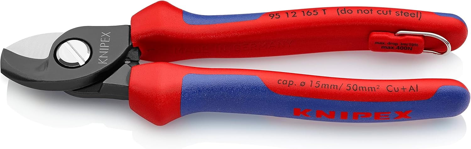Knipex 95 12 165 T Cable Shears with soft handle and tether attachment ...