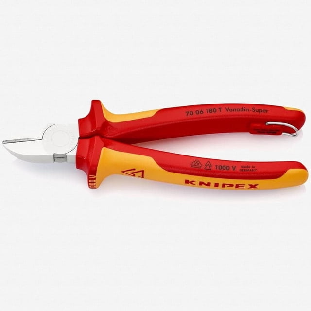 Knipex Insulated VDE Diagonal Cutters with Chrome Finish, 7" - Tethered ...